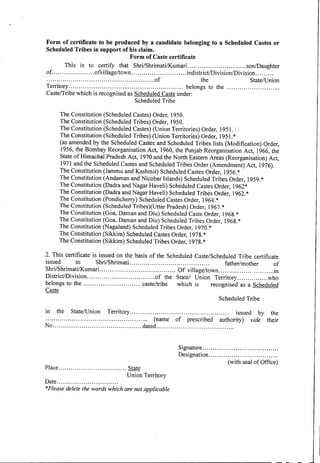 Scheduled Caste Certificate to migrants from other States Union ...