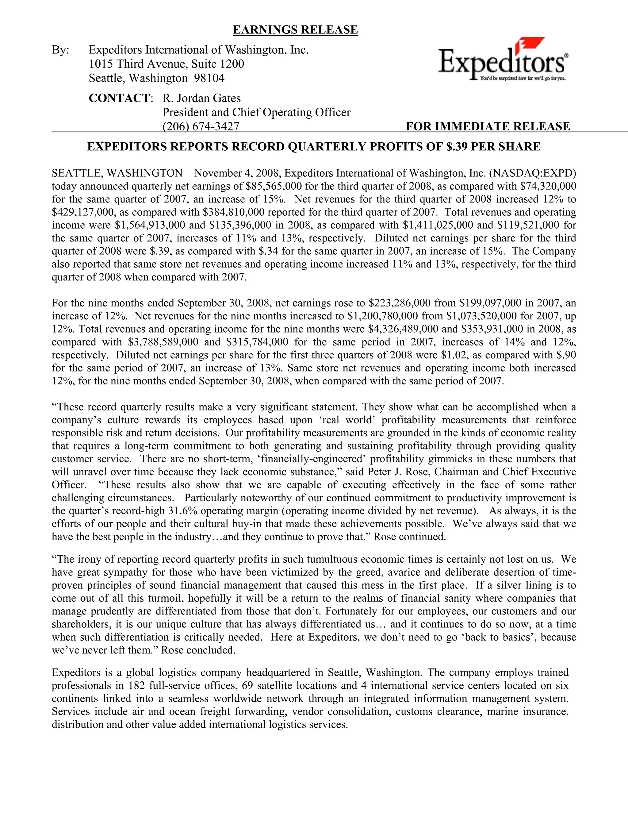 Expeditors International of Washington, 3rd08qer | PDF