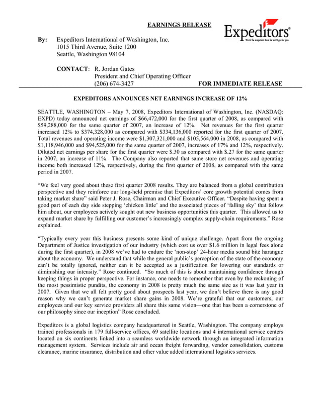 Expeditors International of Washington, 1st08qer | PDF