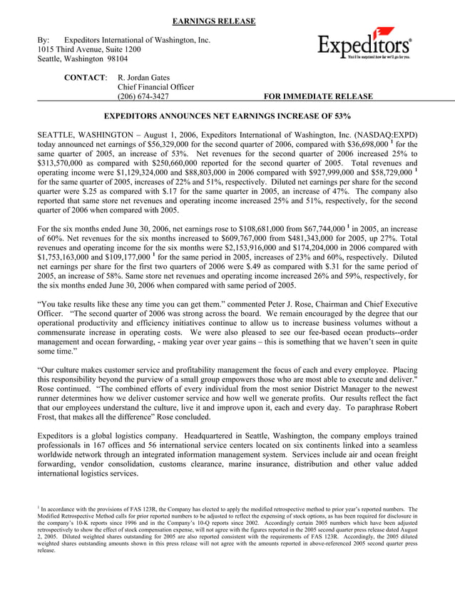 Expeditors International of Washington, 2nd06qer | PDF