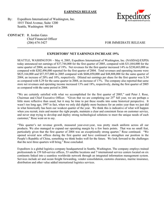 Expeditors International of Washington, 1st05qer | PDF