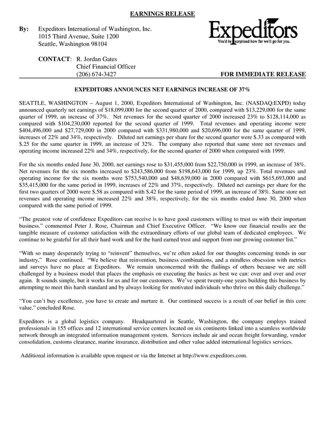 Expeditors International of Washington, 2nd00qer | PDF