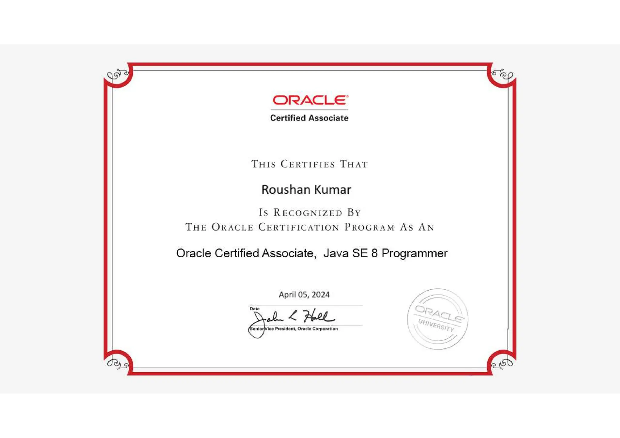 Roushan Kumar Java oracle certificate | PPT
