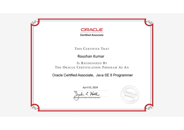 Roushan Kumar Java oracle certificate | PPT