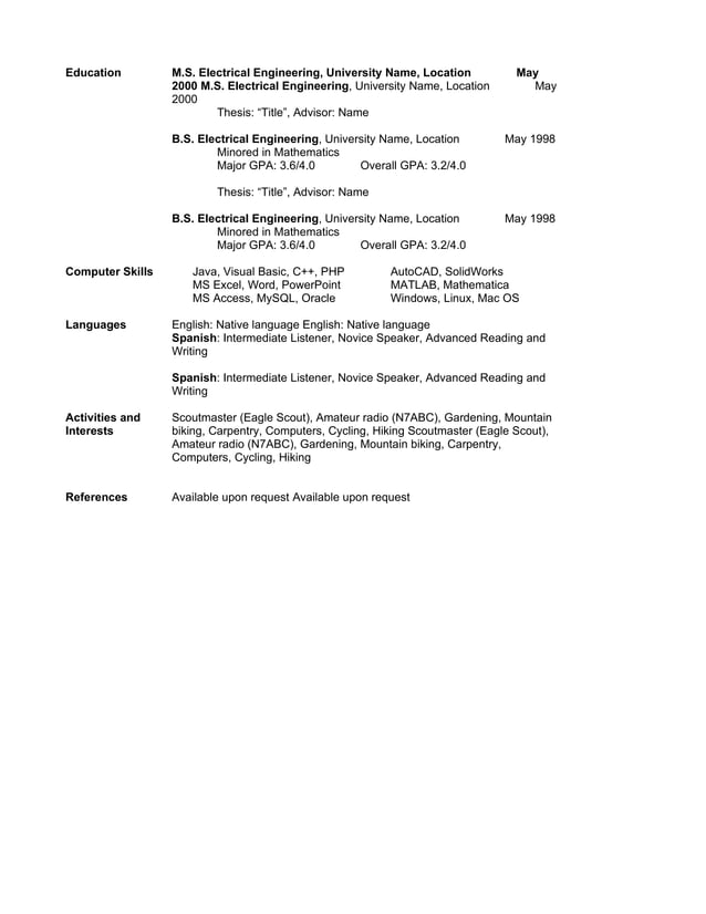 resume-template_table | DOC | Resume Writing and Advice | Job Search