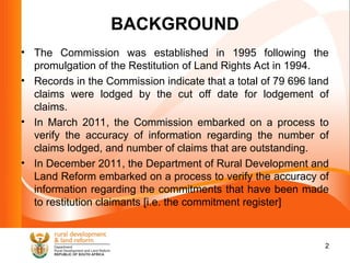 Progress Report on Land restitution claims | PPT