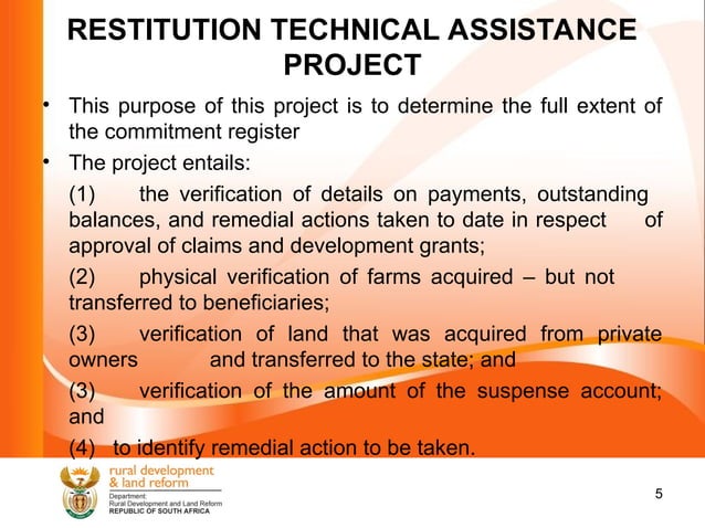 Progress Report on Land restitution claims | PPT | Land and Farms ...