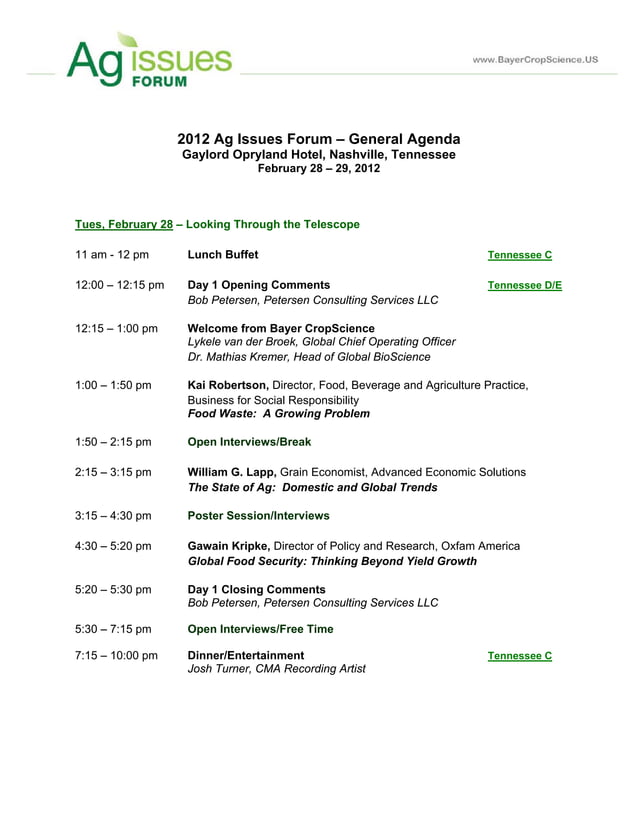 2012 Ag Issues Forum Agenda | PDF