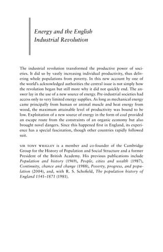 Energy And The English Industrial Revolution E A Wrigley | PDF