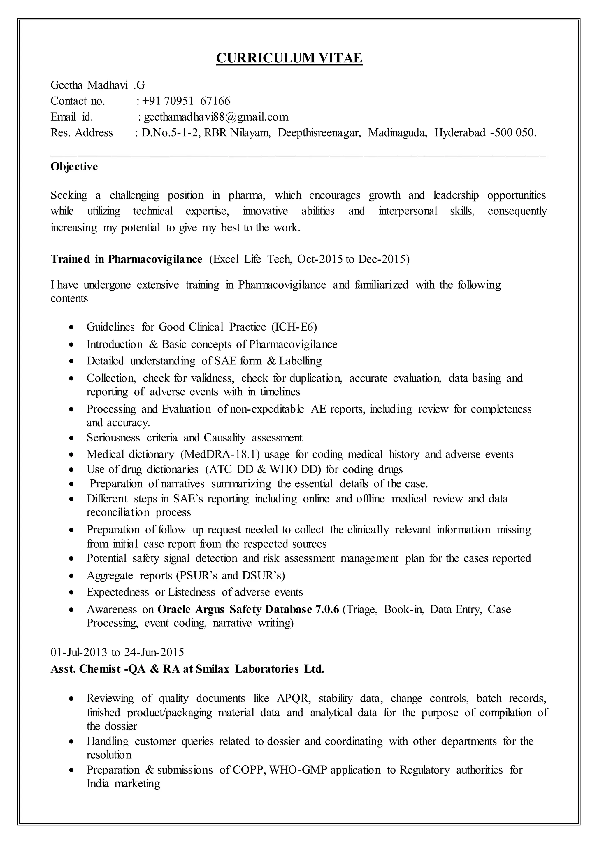 Geetha's Resume for PV | PDF