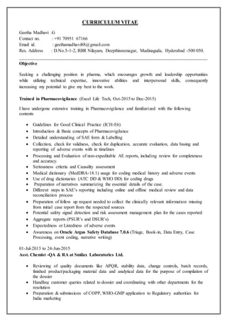Geetha's Resume for PV | PDF