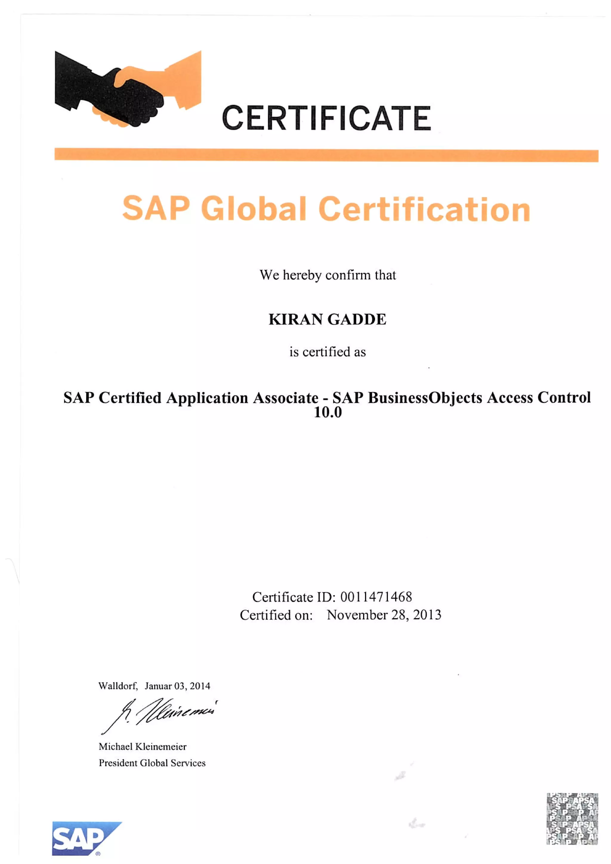SAP GRC AC 10 Certificate | PDF