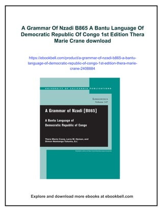 A Grammar Of Nzadi B865 A Bantu Language Of Democratic Republic Of ...