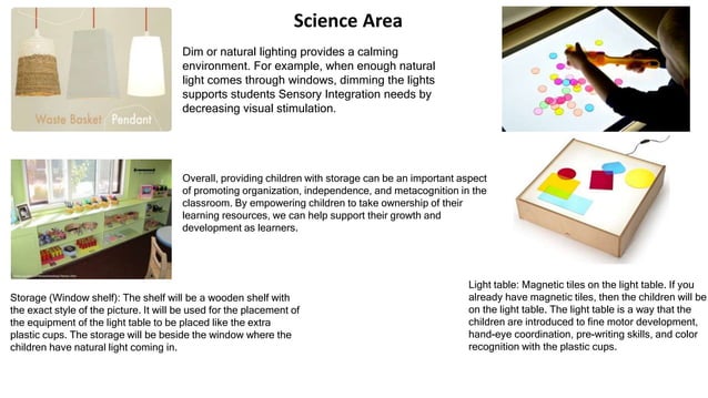 Messy Zone of early child education classroom layout | PPTX