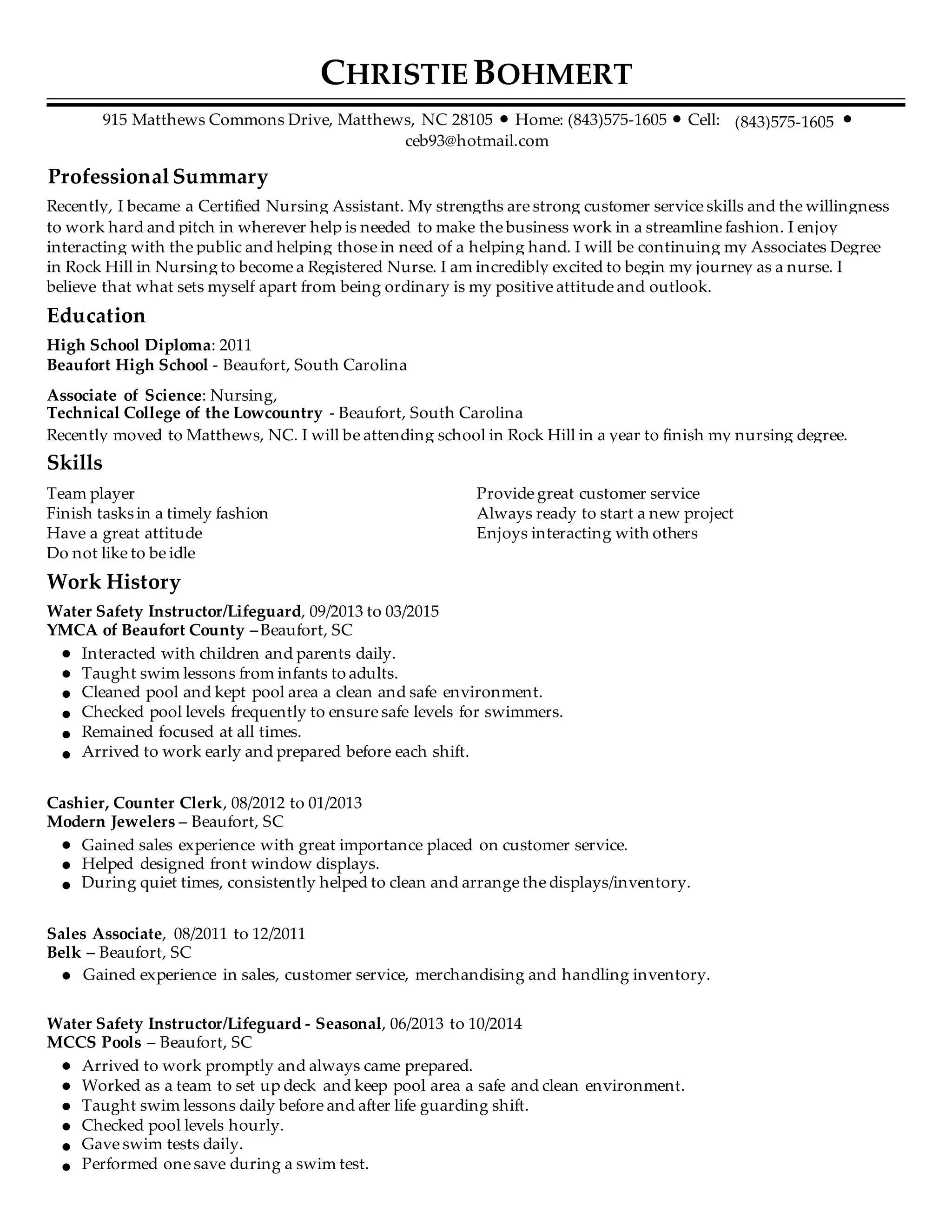 Christie Bohmert CNA Resume | DOCX