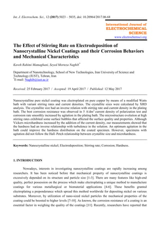 The Effect of Stirring Rate on Electrodeposition of Nanocrystalline ...