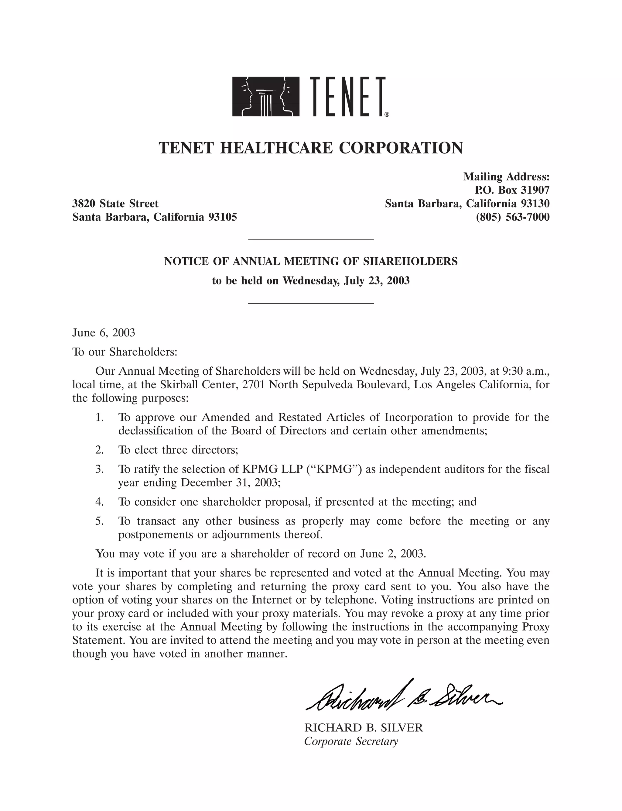 tenet healthcare 2003DefinitiveProxyStatementfiledwiththeSEConJune5 | PDF