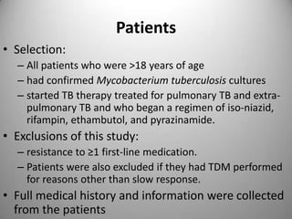 therapeutic drug monitoring for slow response to tuberculosis | PPTX