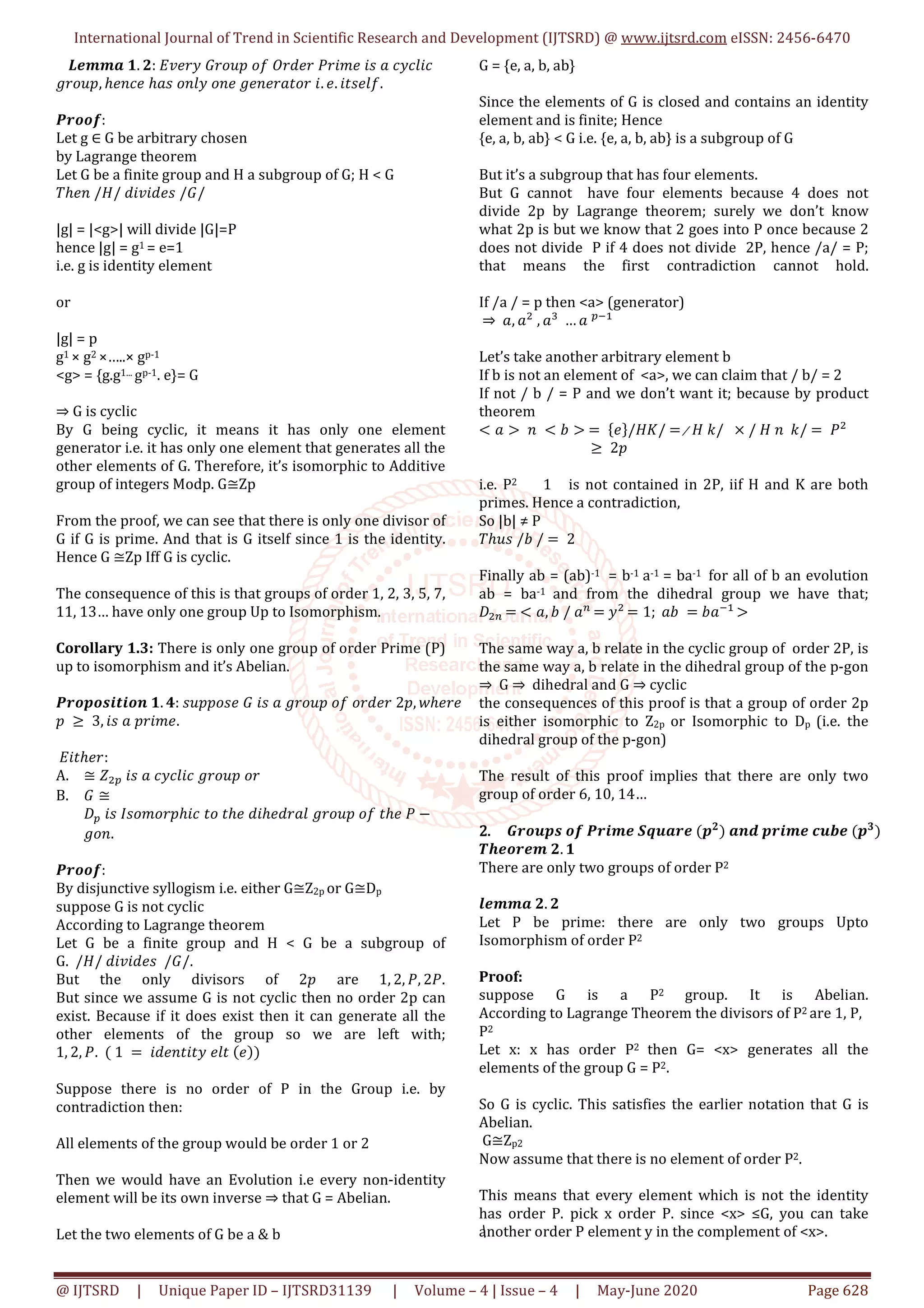 A Classification of Groups of Small Order upto Isomorphism | PDF