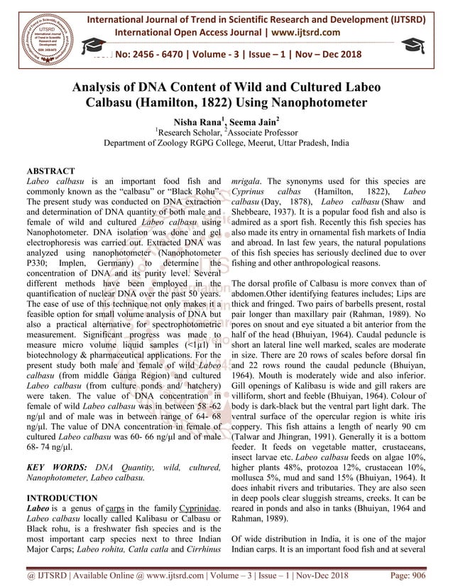 Analysis of DNA Content of Wild and Cultured Labeo Calbasu Hamilton ...