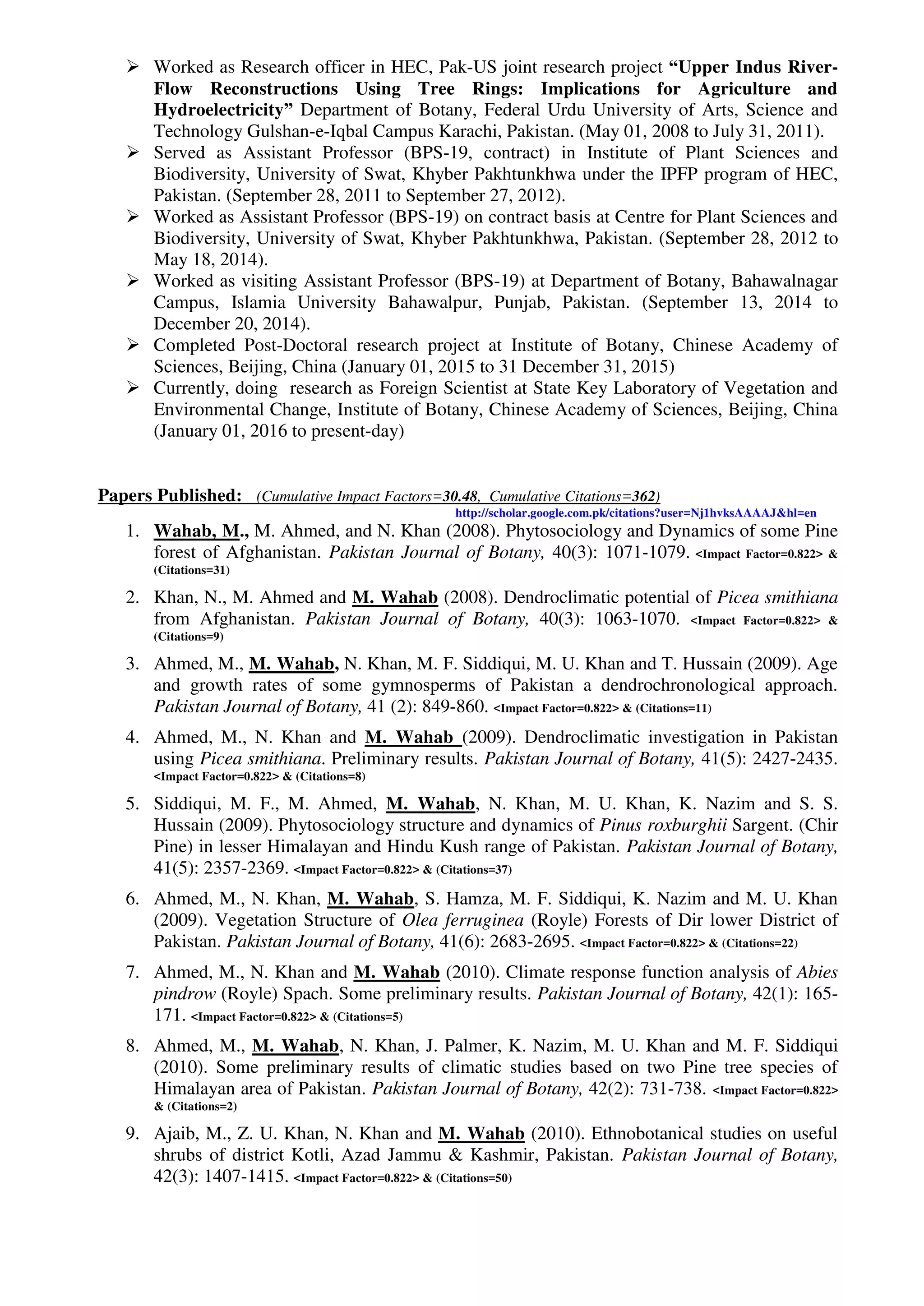 Dr M. Wahab updated CV in 2016 | PDF