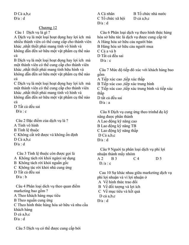 120 cau trac nghiem marketing can ban (co dap an) | DOC