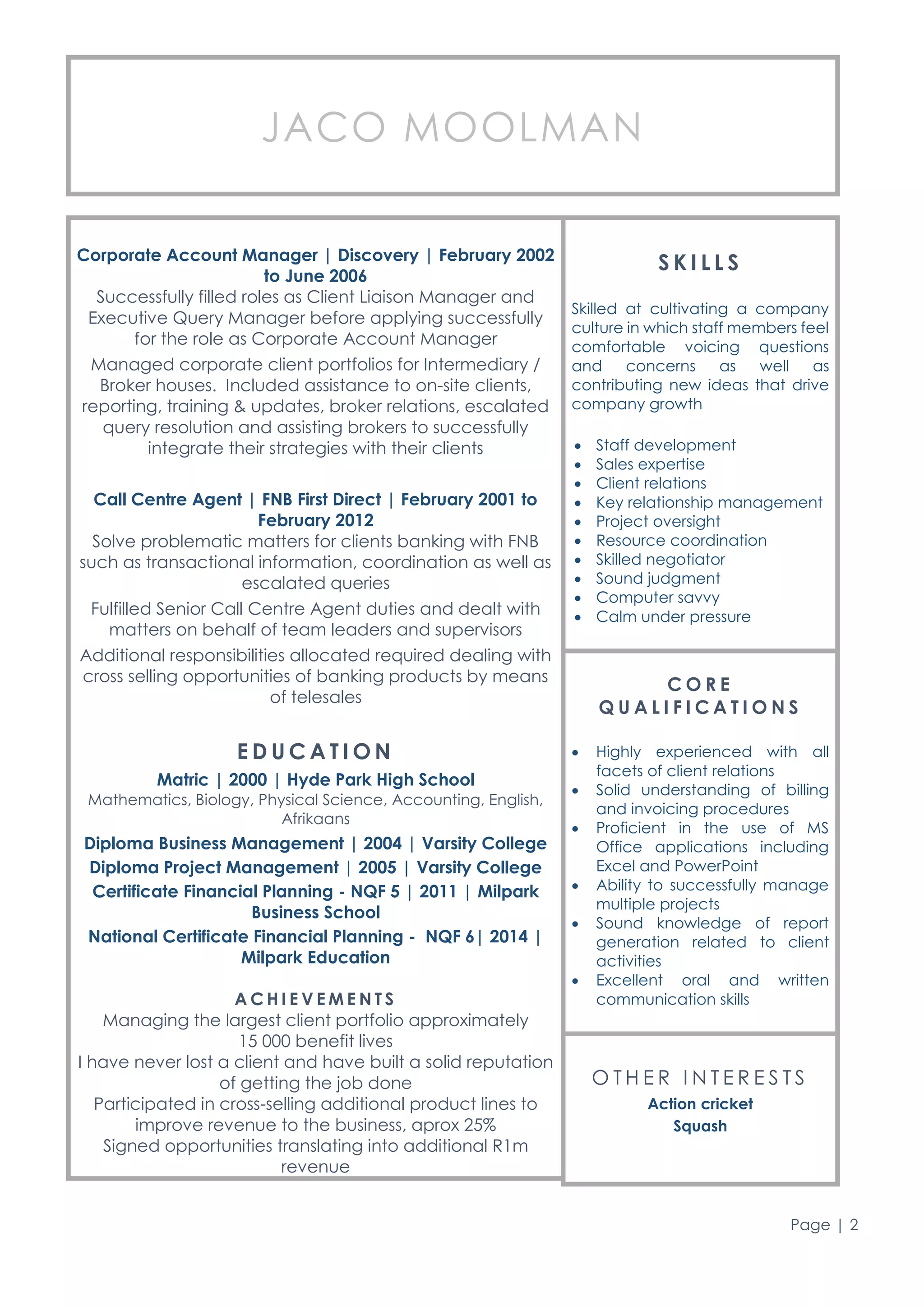 Jacobus Philippus Moolman_Business CV | PDF