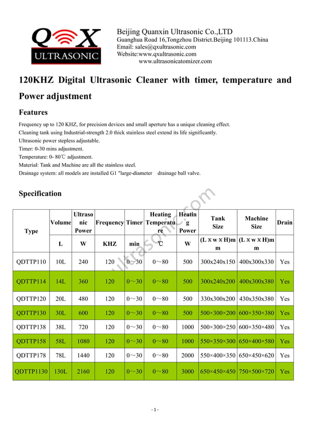 120 khz digital ultrasonic cleaner | PDF