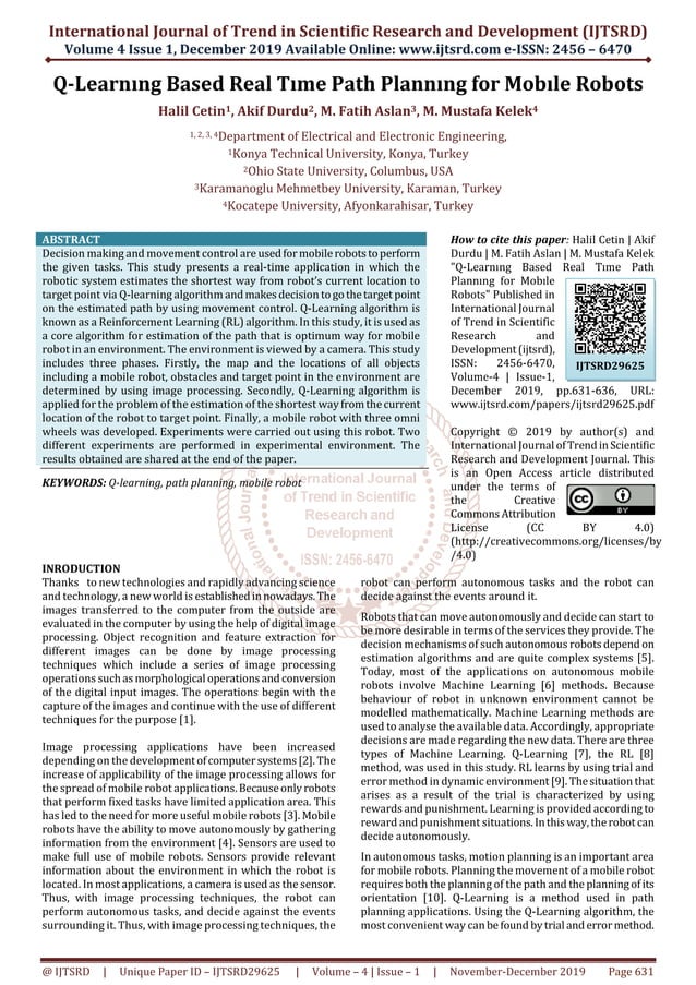 Q-Learnıng Based Real Tıme Path Plannıng for Mobıle Robots | PDF