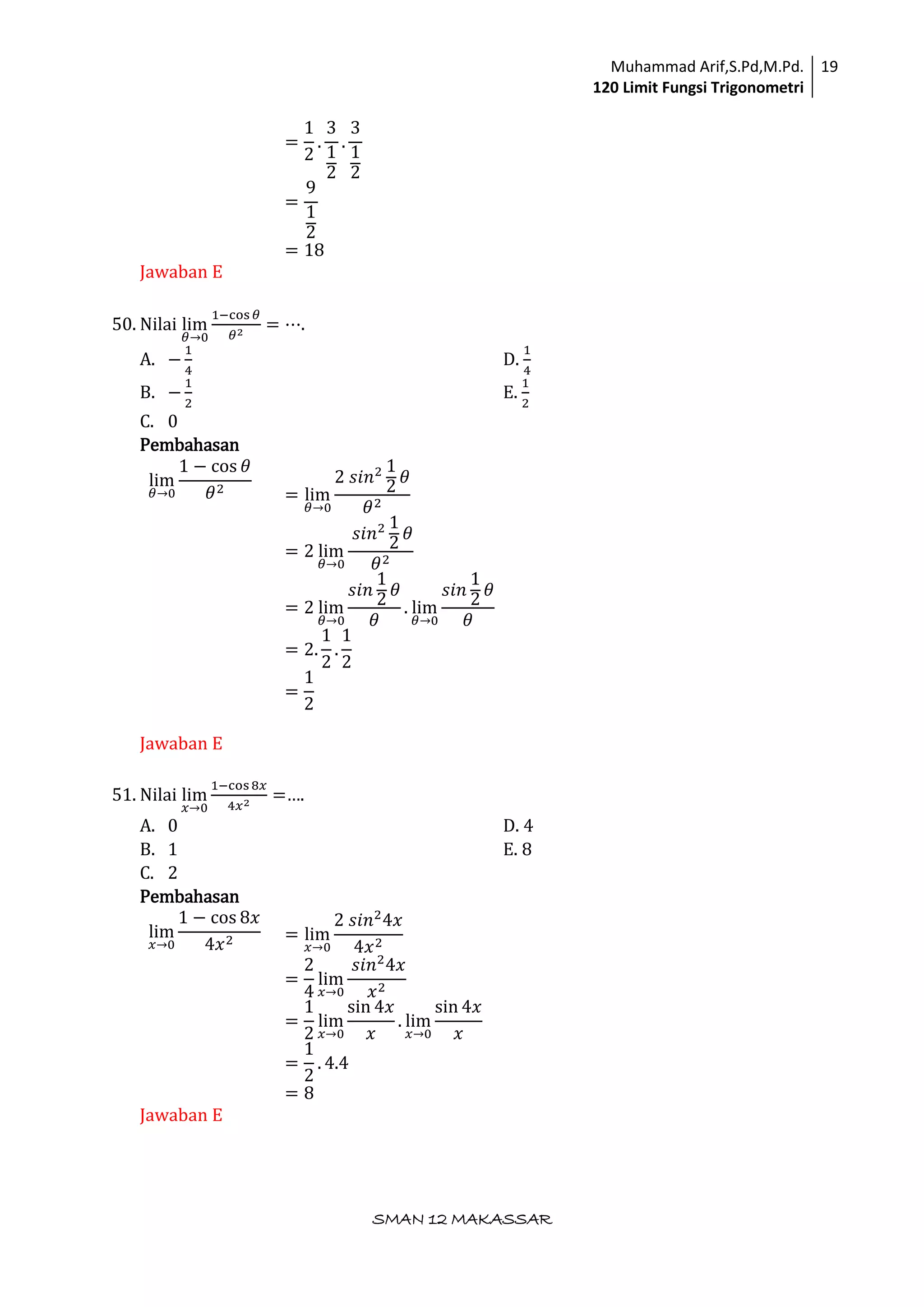 120 soal dan pembahasan limit fungsi trigonometri | PDF