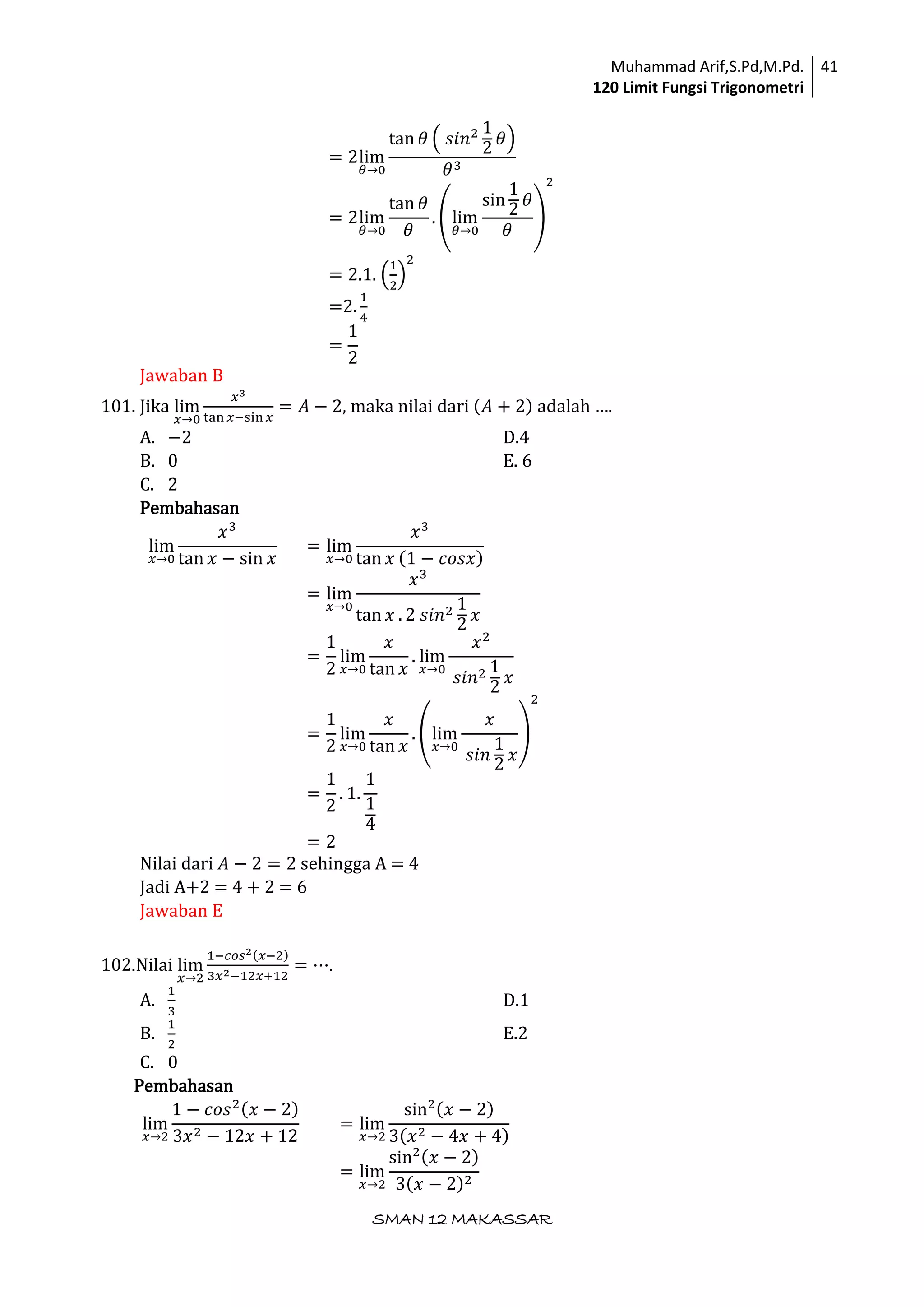 120 soal dan pembahasan limit fungsi trigonometri | PDF