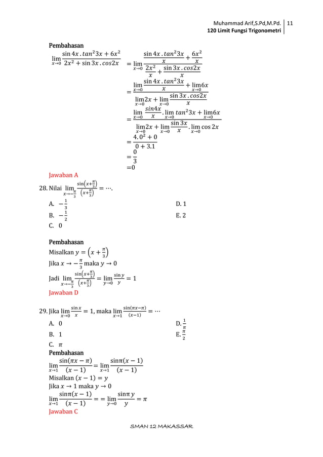 120 soal dan pembahasan limit fungsi trigonometri | PDF