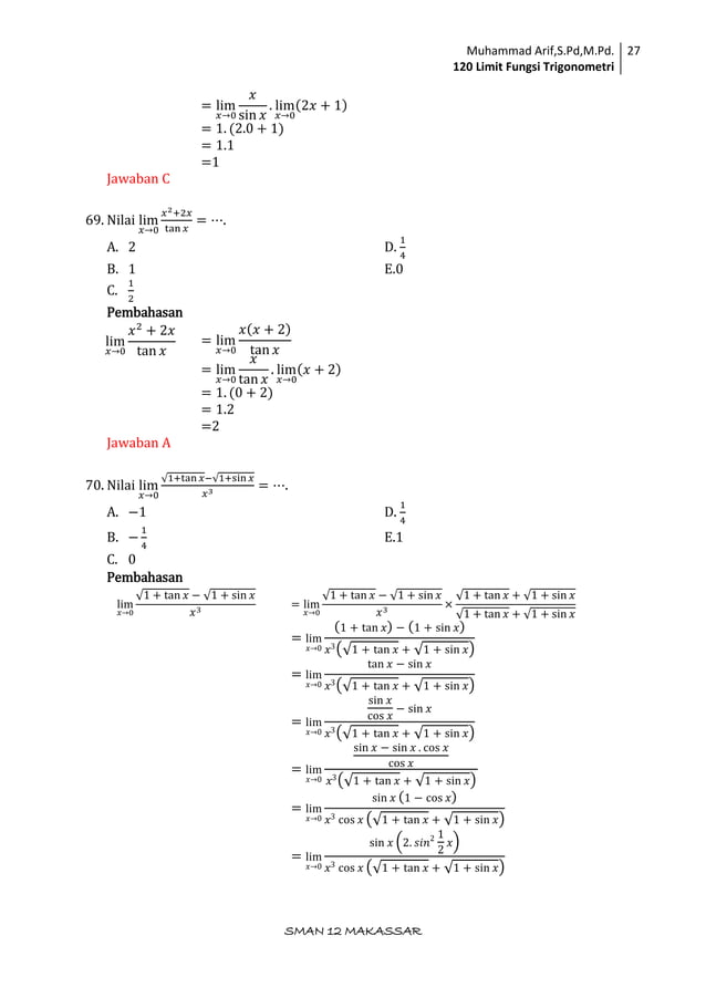 120 soal dan pembahasan limit fungsi trigonometri | PDF