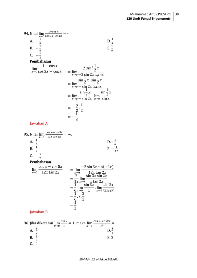120 soal dan pembahasan limit fungsi trigonometri | PDF