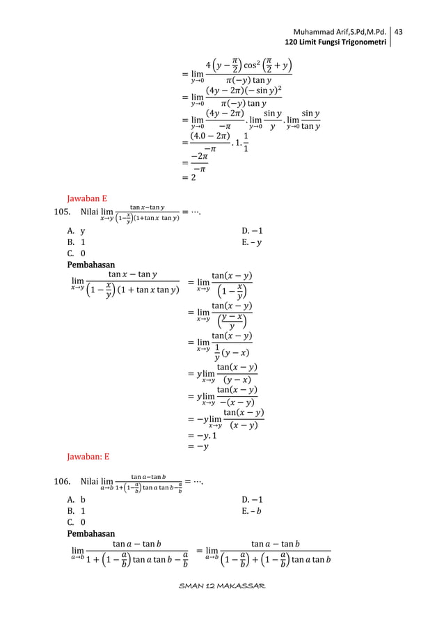 120 soal dan pembahasan limit fungsi trigonometri | PDF