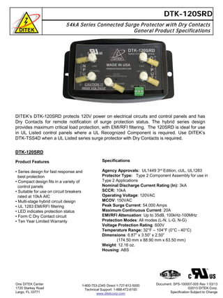 Ditek 120SRD Data Sheet | PDF
