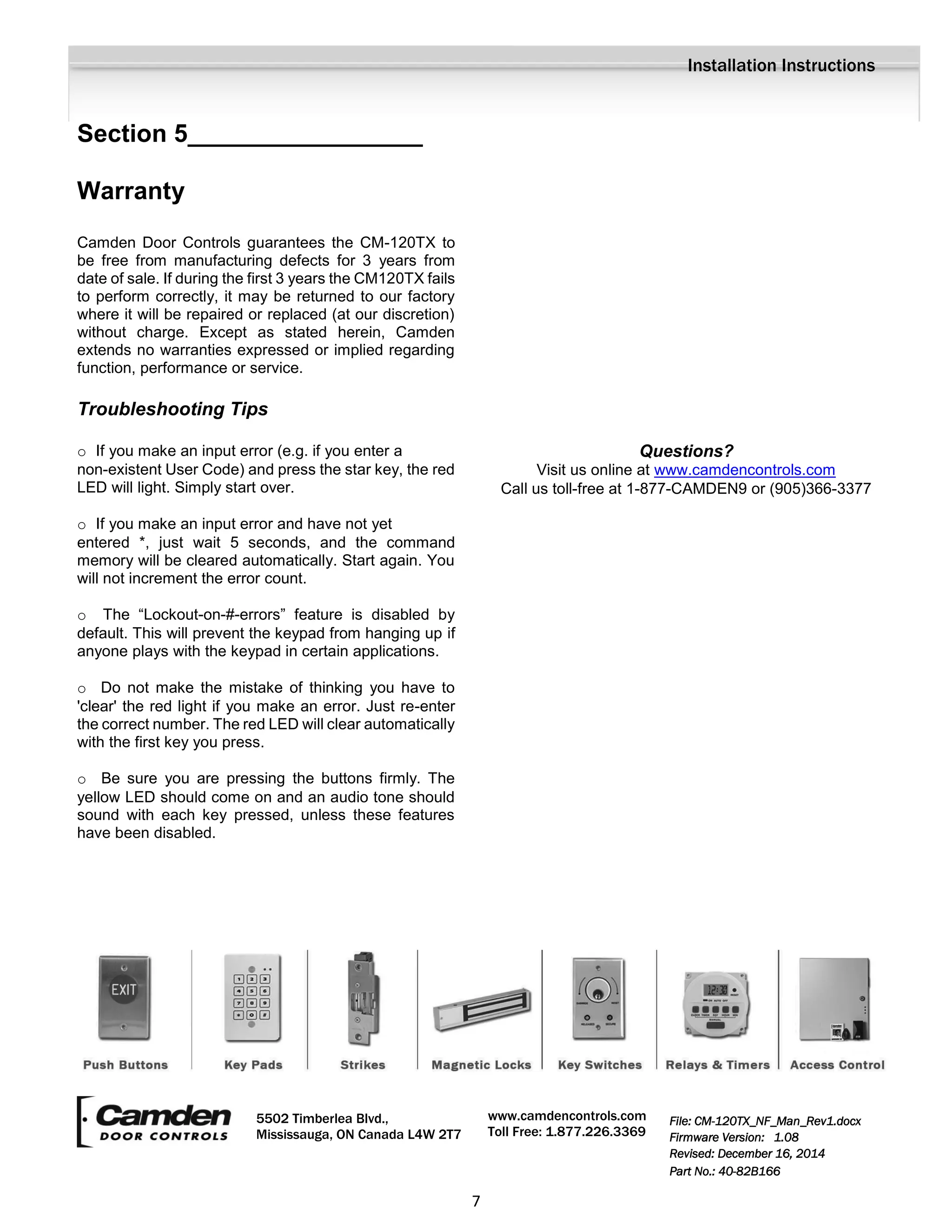 Camden 120TX Instruction Manual | PDF