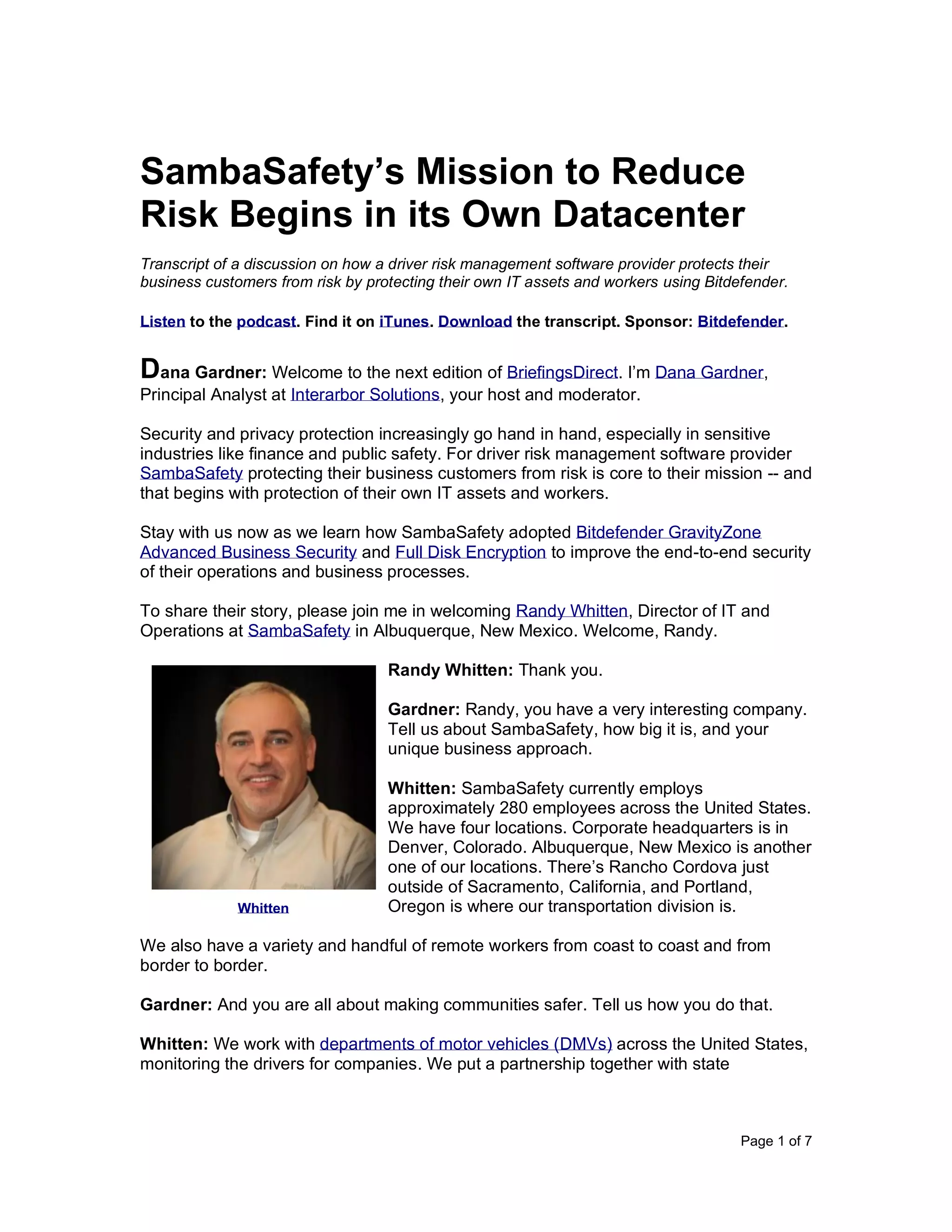 SambaSafety’s Mission to Reduce Risk Begins in its Own Datacenter | PDF