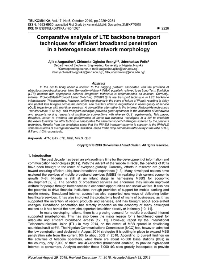 Comparative analysis of LTE backbone transport techniques for efficient broadband penetration in ...