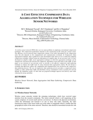 A COST EFFECTIVE COMPRESSIVE DATA AGGREGATION TECHNIQUE FOR WIRELESS SENSOR NETWORKS | PDF ...