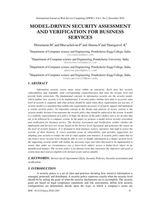 MODEL-DRIVEN SECURITY ASSESSMENT AND VERIFICATION FOR BUSINESS SERVICES | PDF