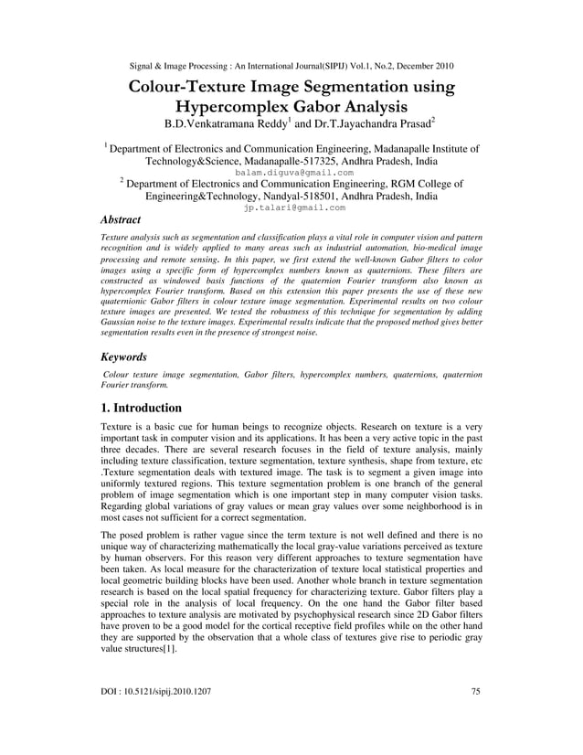 Colour-Texture Image Segmentation using Hypercomplex Gabor Analysis | PDF