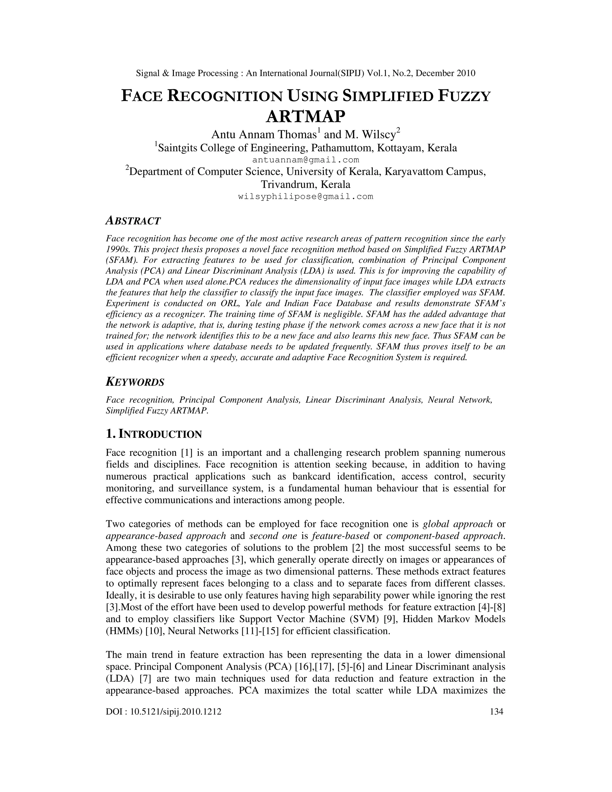 Face Recognition Using Simplified Fuzzy Artmap Pdf