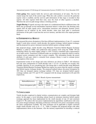 A Low Power VITERBI Decoder Design With Minimum Transition Hybrid Register Exchange Processing ...