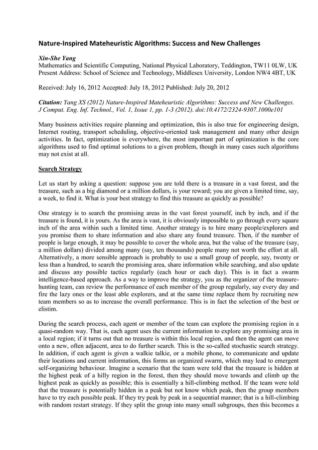 Nature-Inspired Mateheuristic Algorithms: Success and New Challenges | PDF