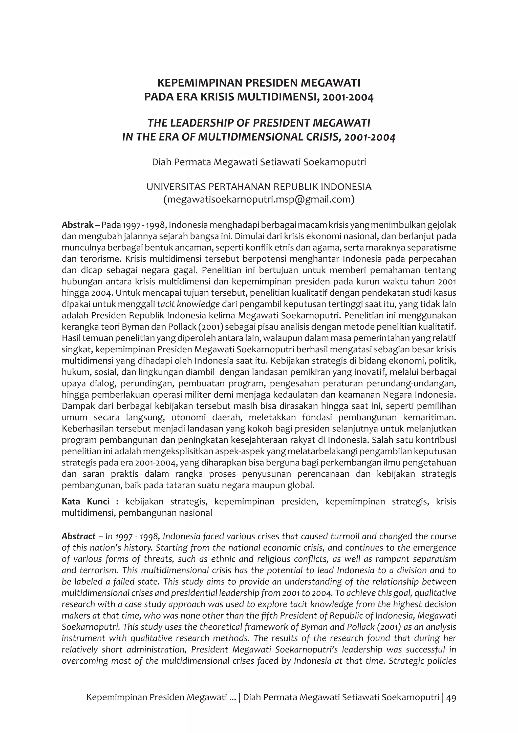 Kepemimpinan Presiden Megawati Pada Era Krisis Multidimensi 2001-2004 | PDF