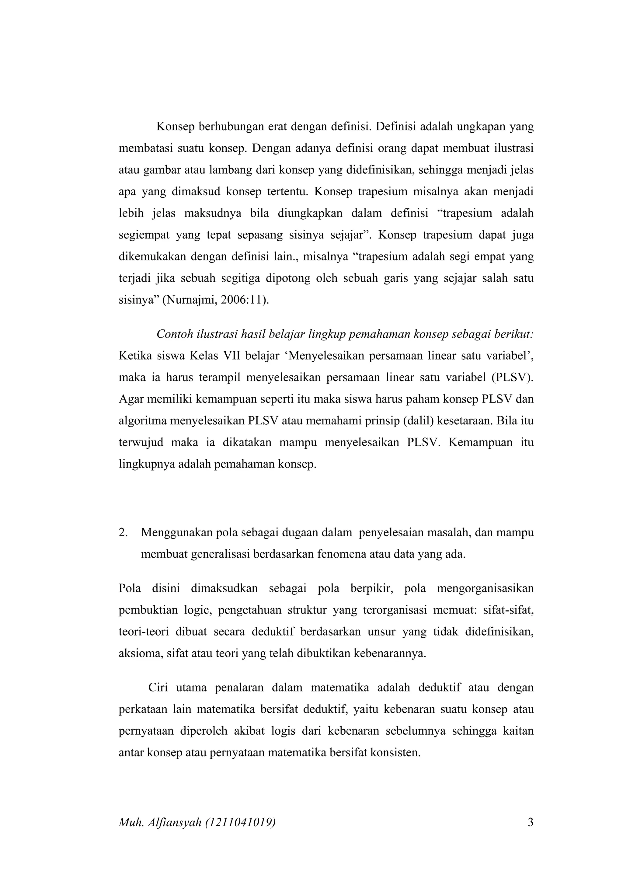 TUJUAN PEMBELAJARAN MATEMATIKA BERDASARKAN PERATURAN MENTERI PENDIDIKAN DAN KEBUDAYAAN REPUBLIK ...