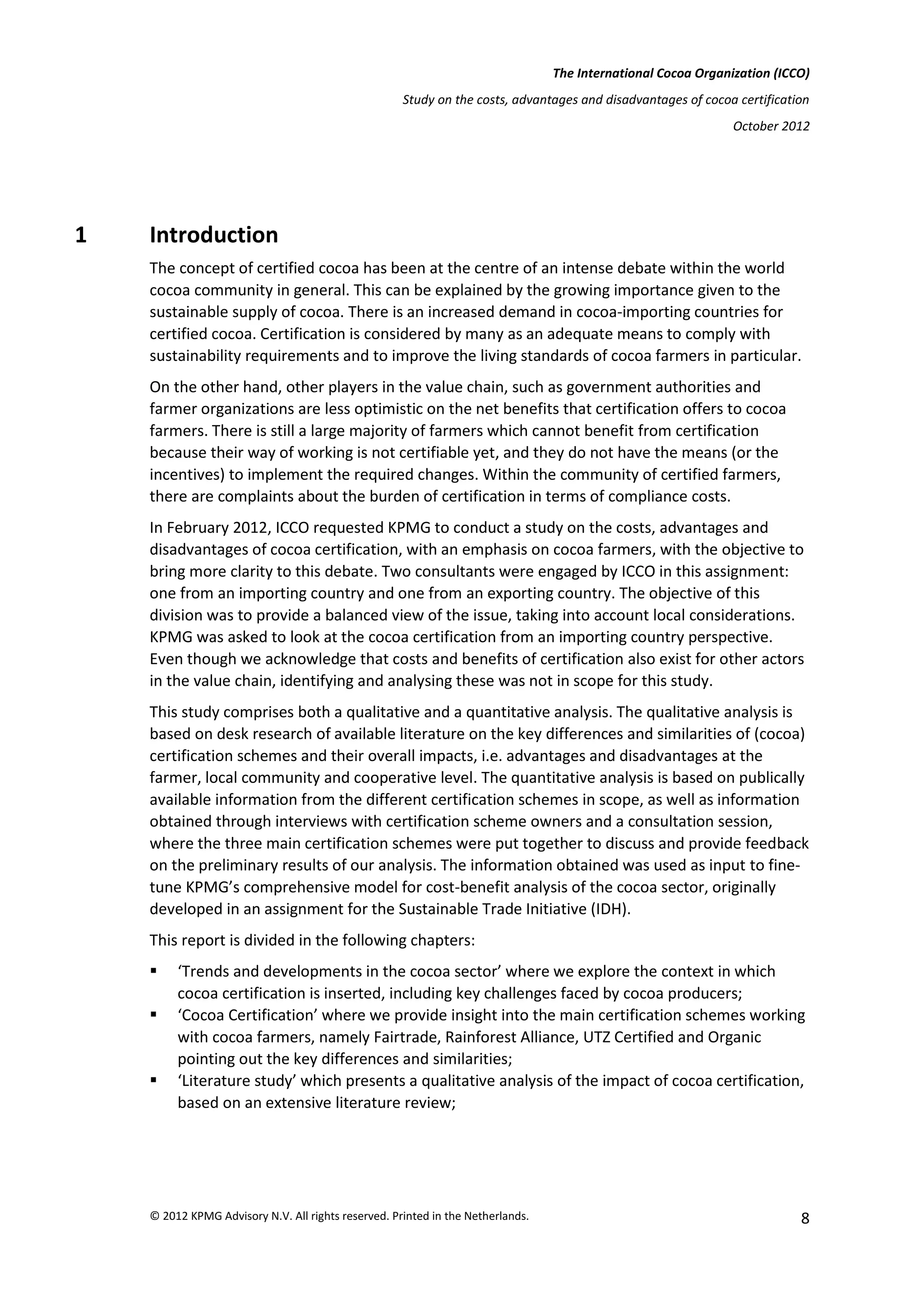 Study on the costs, advantages and disadvantages of cocoa certification ...