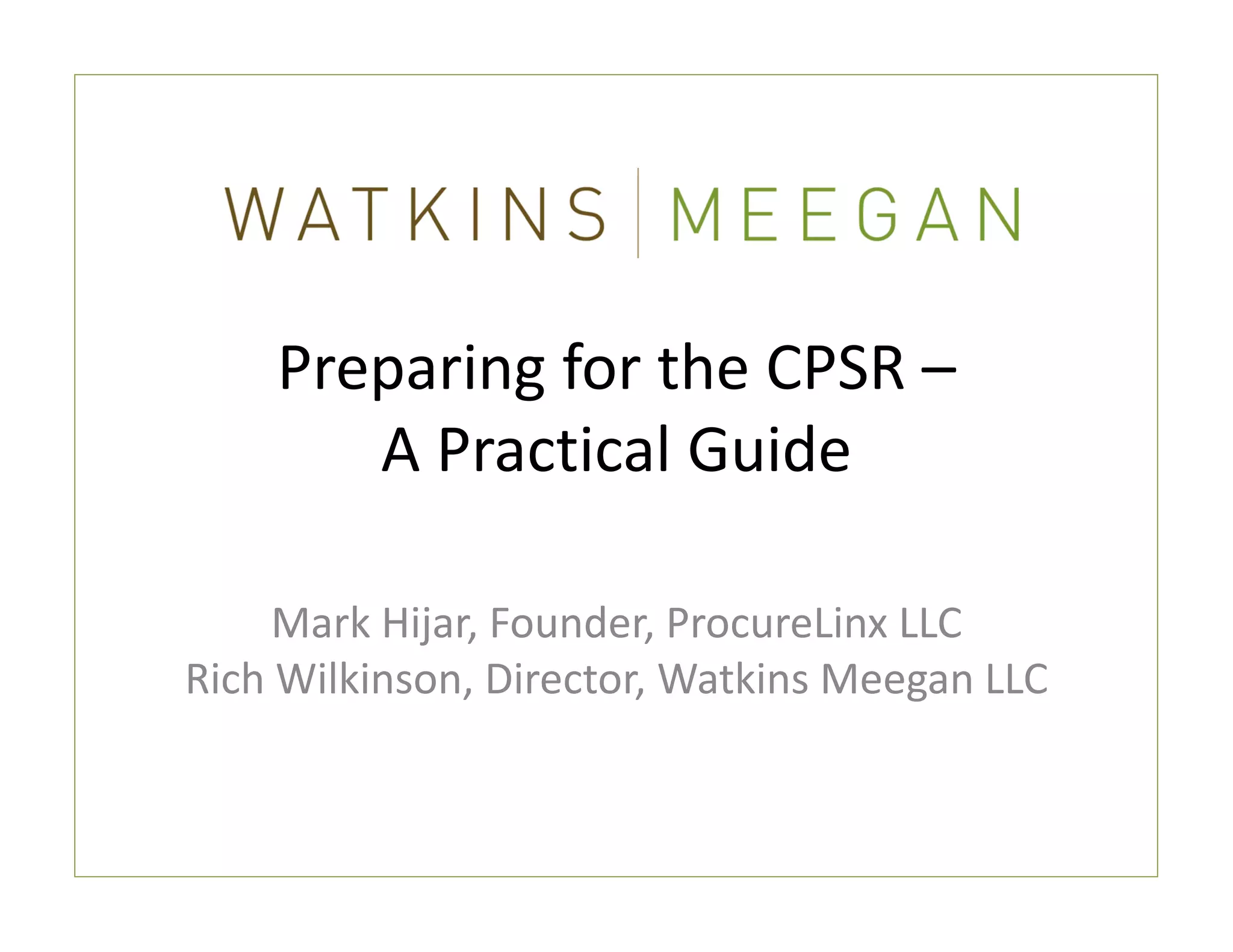 Preparing for the CPSR - A Practical Guide | PDF