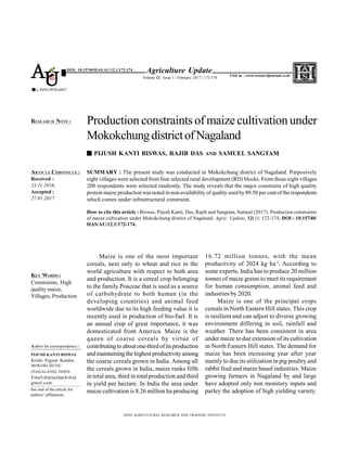 Production constraints of maize cultivation under Mokokchung district of Nagaland | PDF